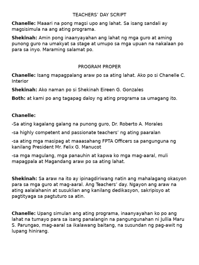 Teachers, Day Script | PDF