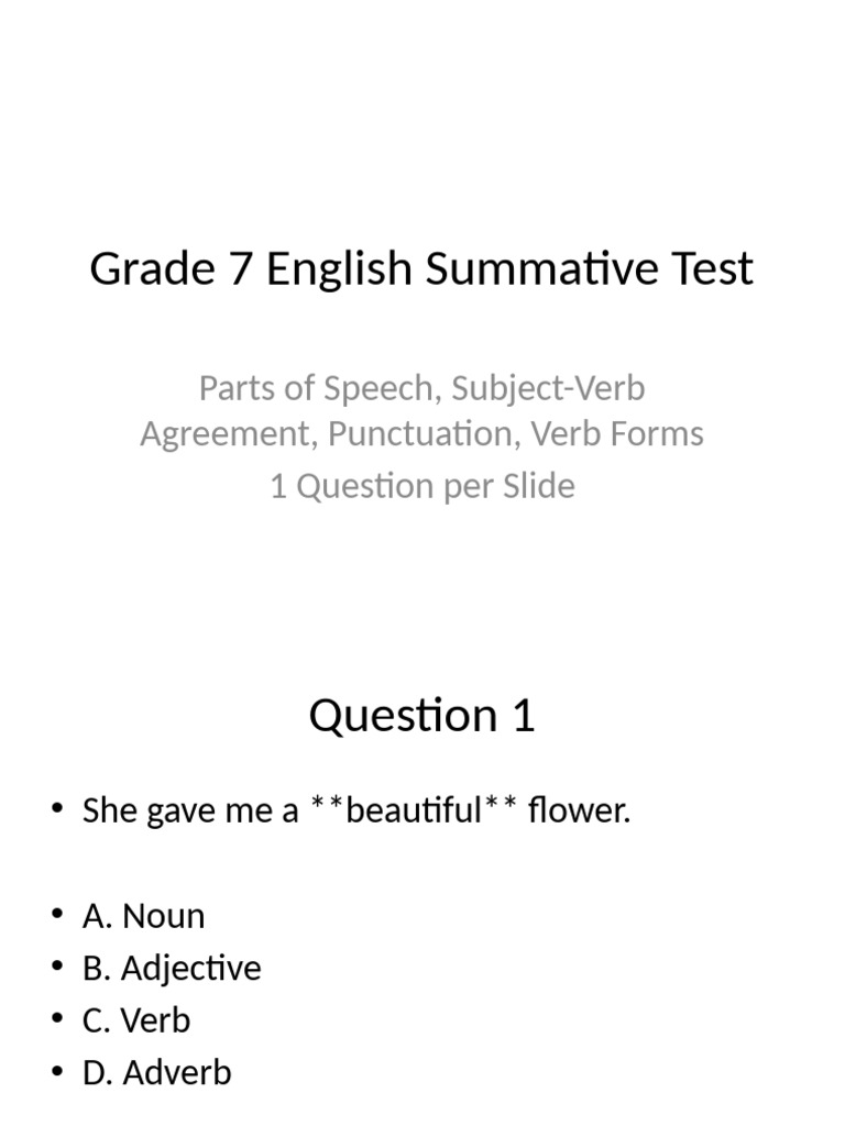 Grade7 English Summative Test | PDF | Adjective | Verb