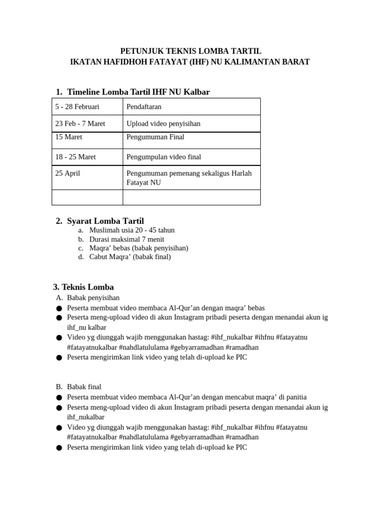 Petunjuk Teknis Lomba Tartil | PDF