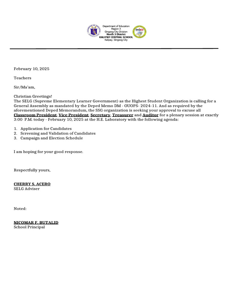 Letters For Advisers For SELG 2025 | PDF