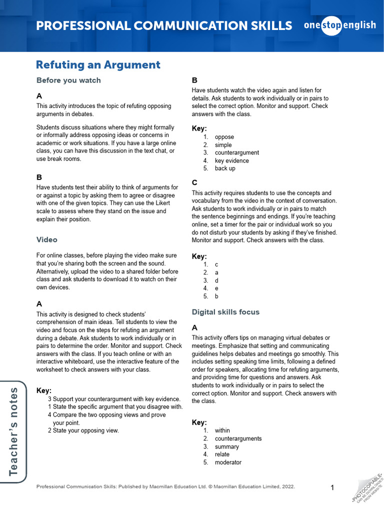 Refuting An Argument - Teacher's Version | PDF | Conversation ...