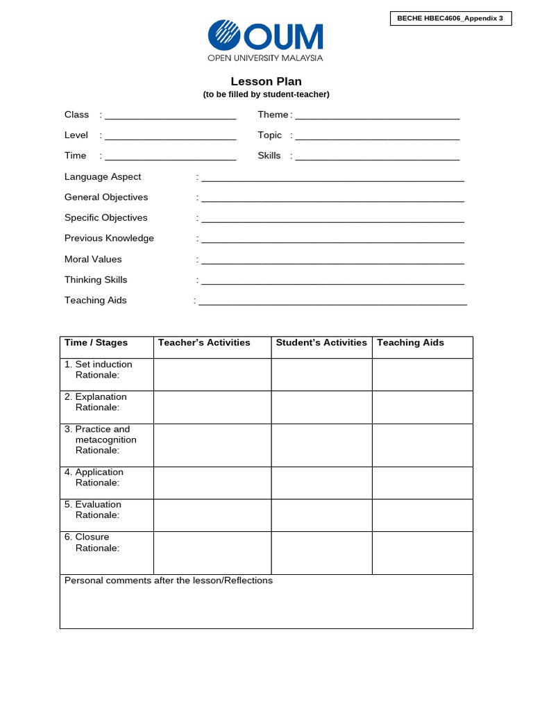 Appendix 3 Lesson Plan | PDF