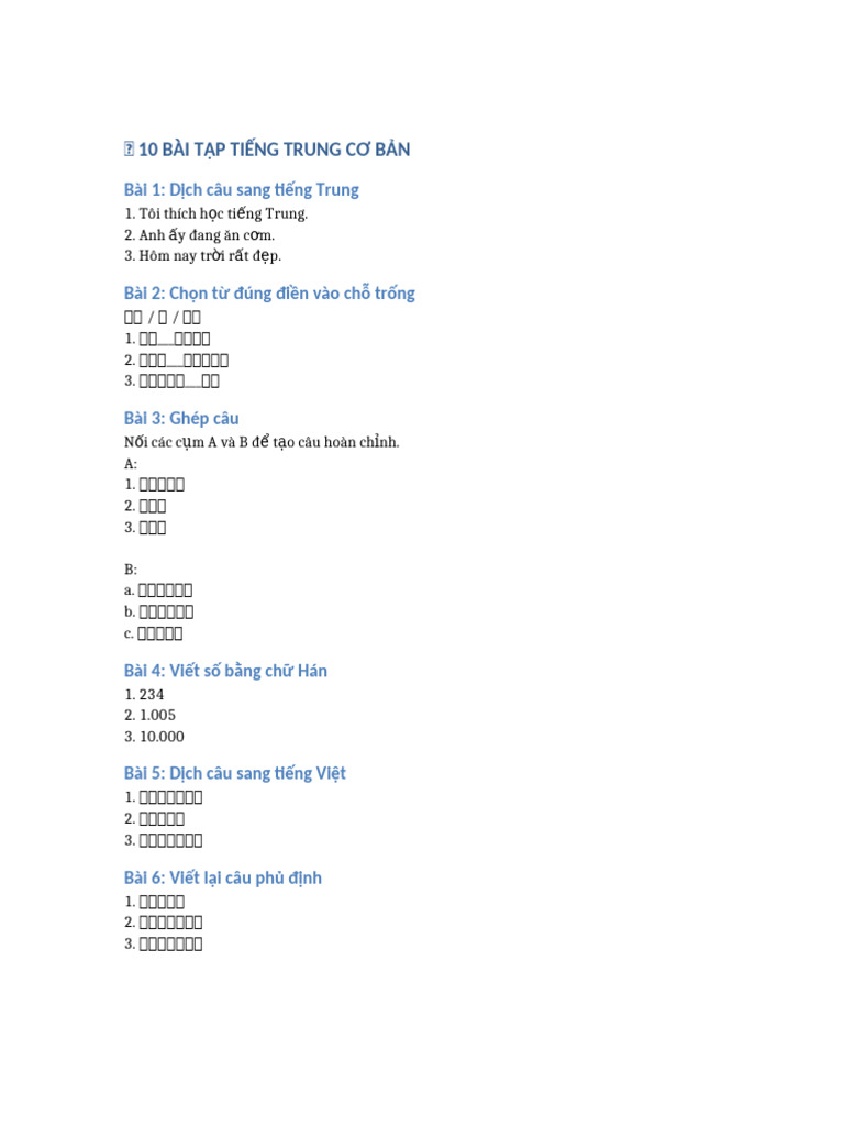 Bai Tap Tieng Trung | PDF