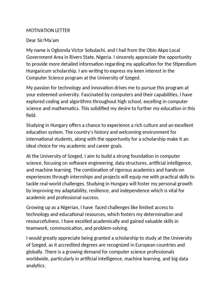 Scholarship Motivation Letter for CS Degree | PDF | Data Science | Data