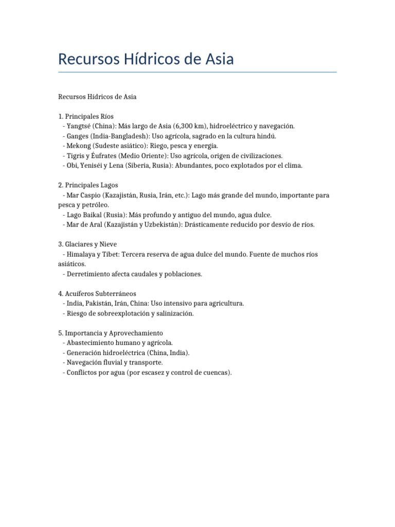 Recursos Hídricos de Asia | PDF