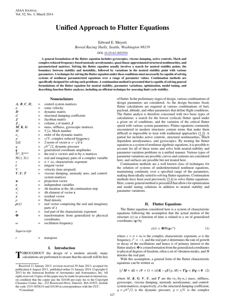 2014 - Unified Approach To Flutter Equations | PDF | Matrix (Mathematics) | Equations