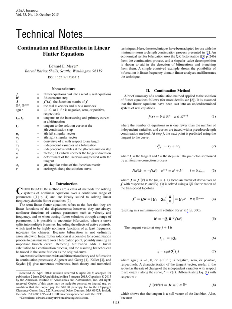 2015 - Continuation and Bifurcation in Linear Flutter Equations | PDF | Determinant | Matrix ...