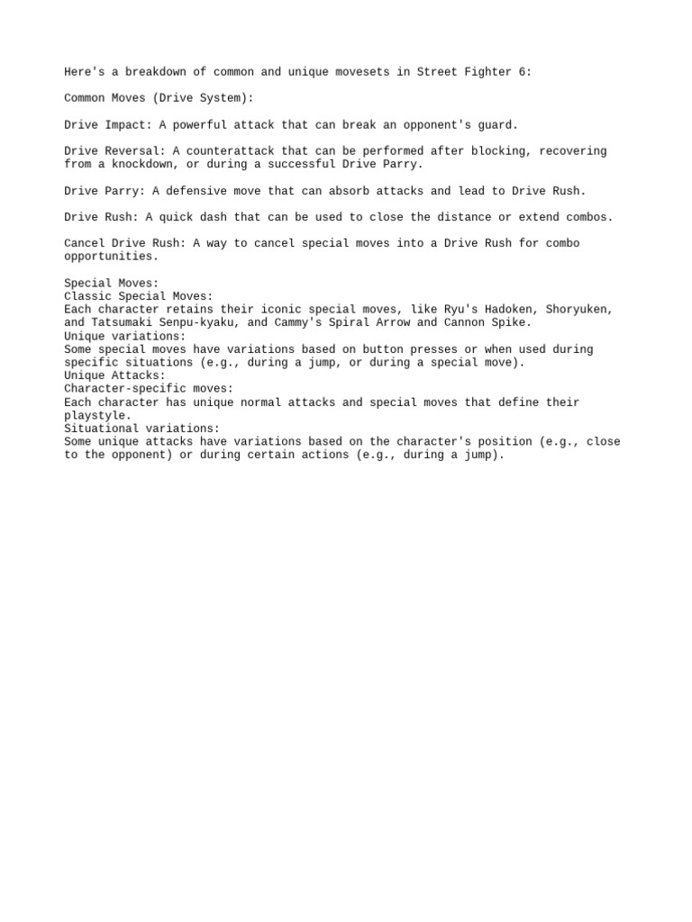 Common Moves (Drive System) SF6 | PDF