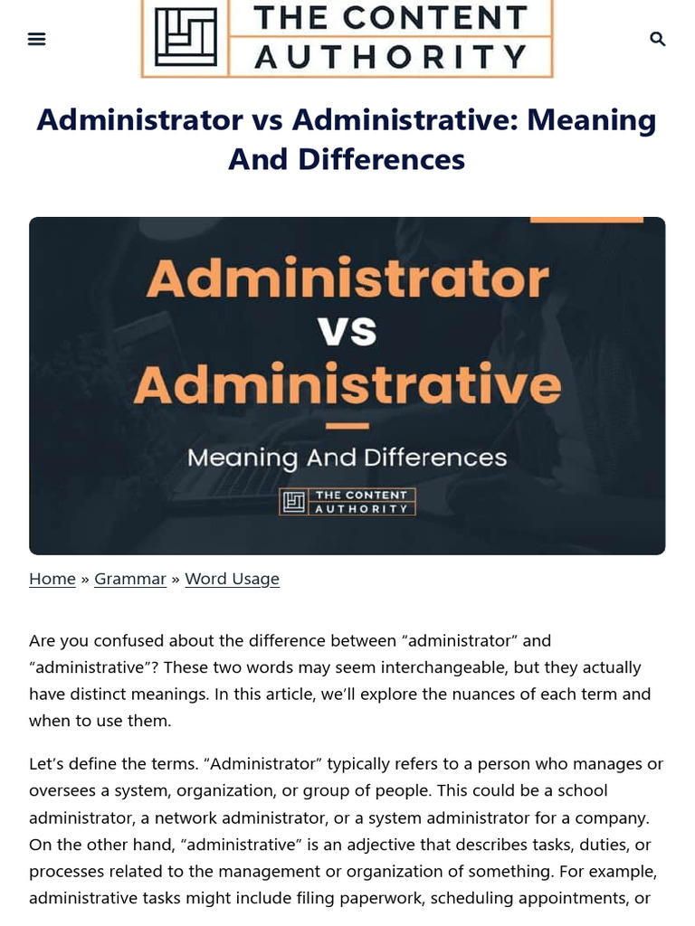 Administrator Vs Administrative Meaning and Differences | PDF | Adjective