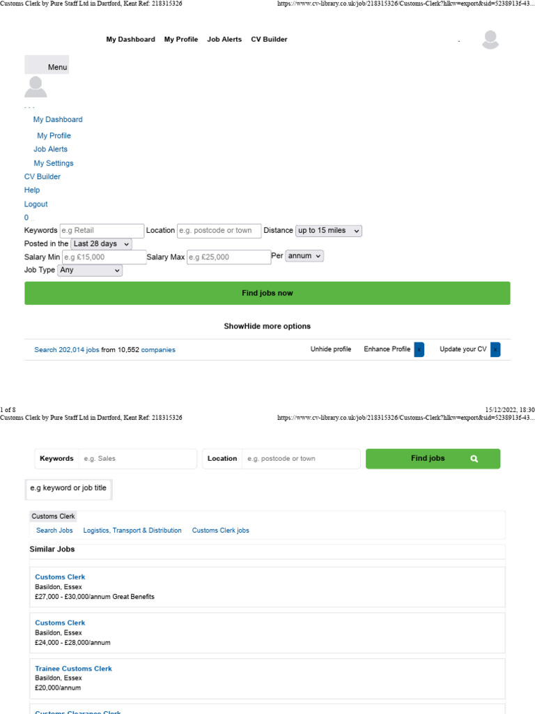 Customs Clerk by Pure Staff LTD in Dartford, Kent Ref 218315326 | PDF ...