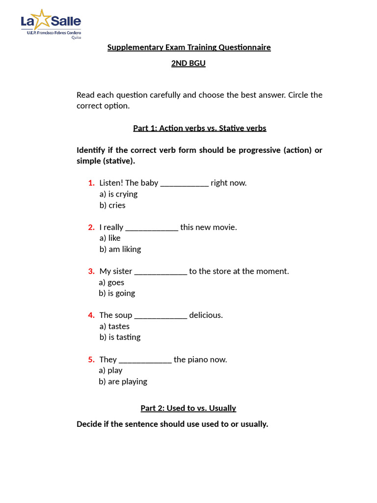 Supplementary Exam - Training Questionnaire - 2 Bgu | PDF | Cash ...