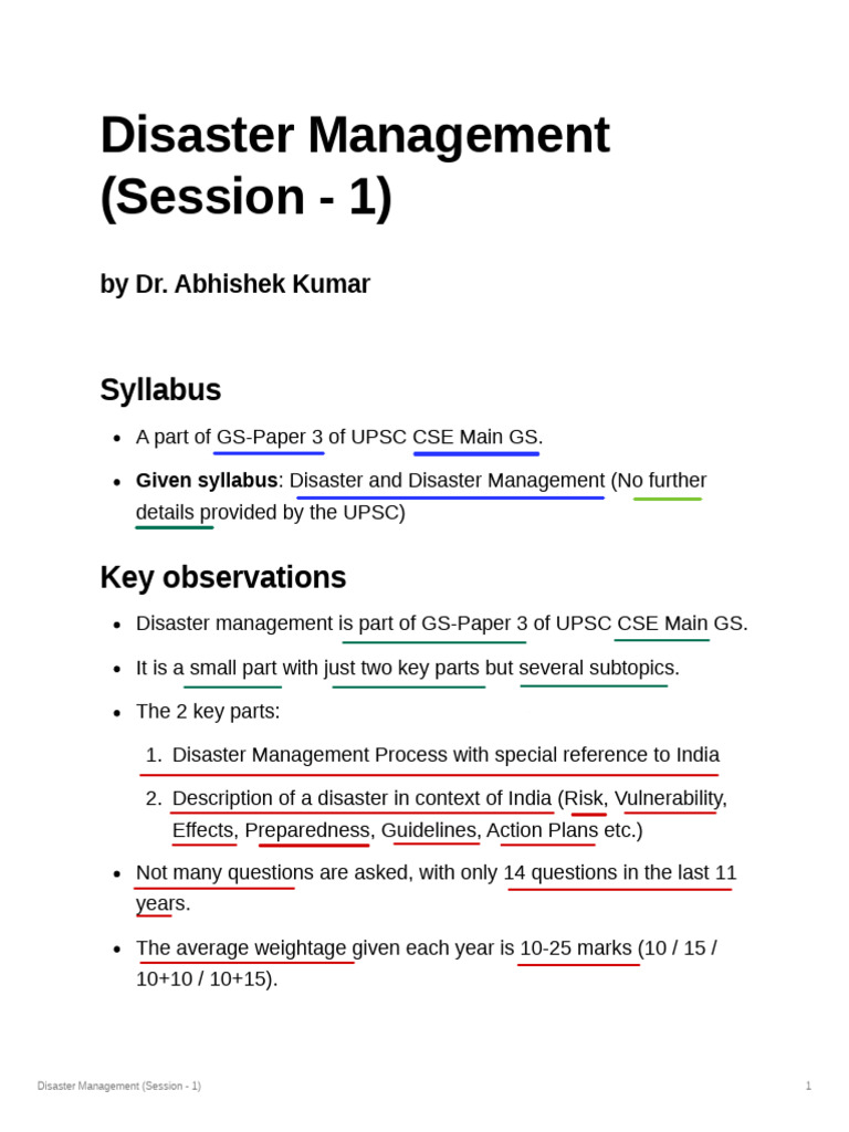 UPSC Disaster Management Syllabus Overview | PDF | Emergency Management ...