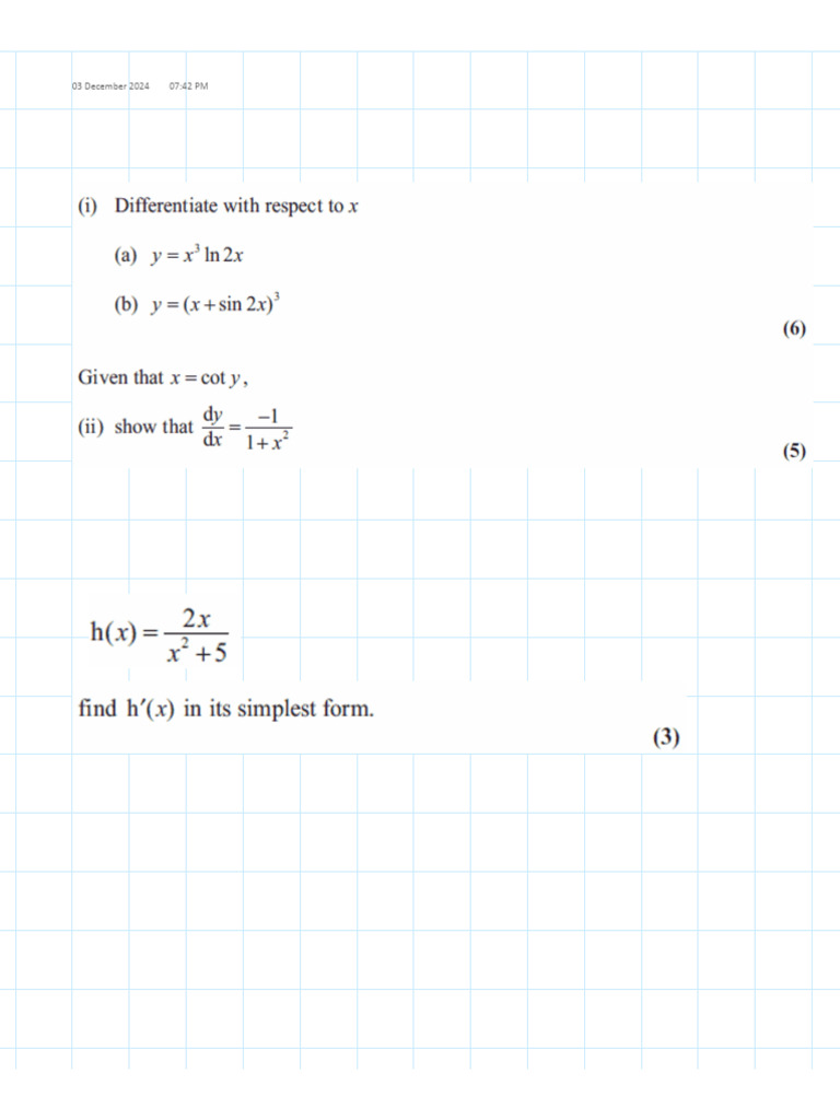 P3 Differentiation Past Paper Worksheet | PDF