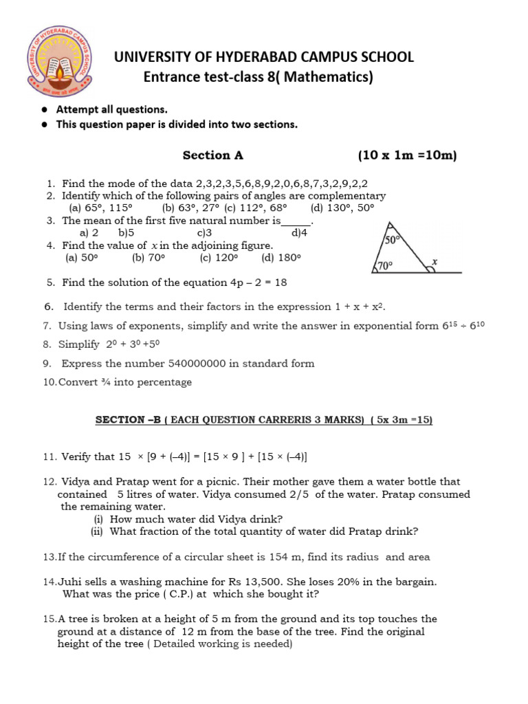 Class 8 Entrance Test | PDF