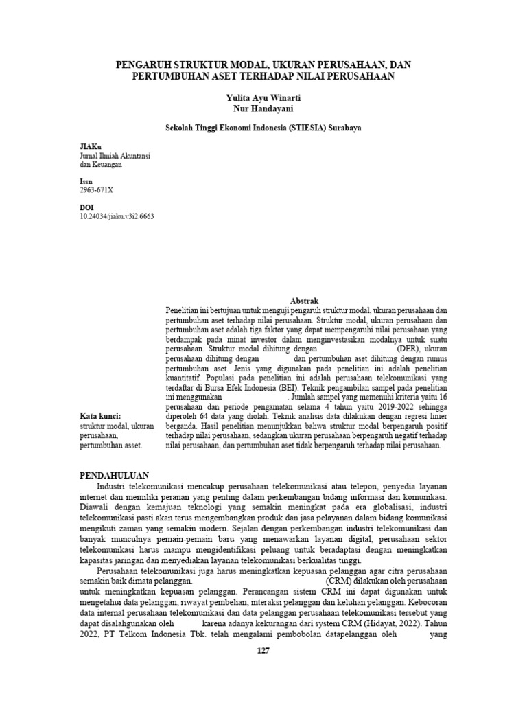 Pengaruh Struktur Modal, Ukuran Perusahaan, Dan Pertumbuhan Aset Terhadap Nilai Perusahaan (2024 ...