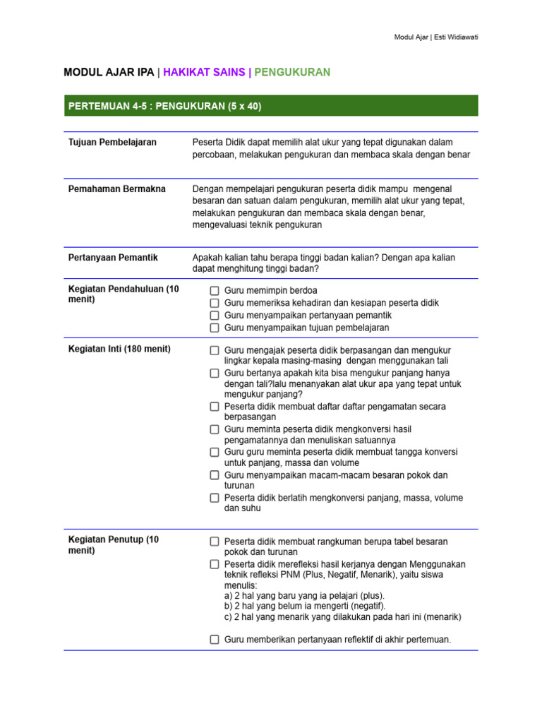 Modul Ajar Pengukuran IPA Siswa | PDF