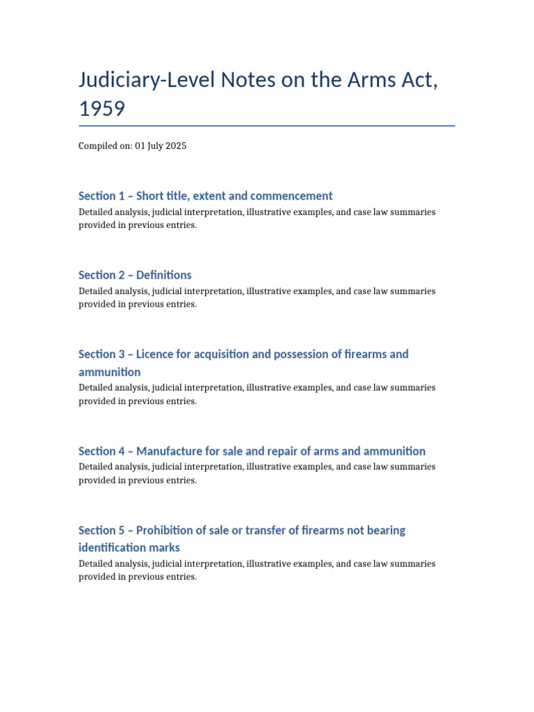 Judiciary Notes on Arms Act 1959 | PDF | Government | Criminal Justice