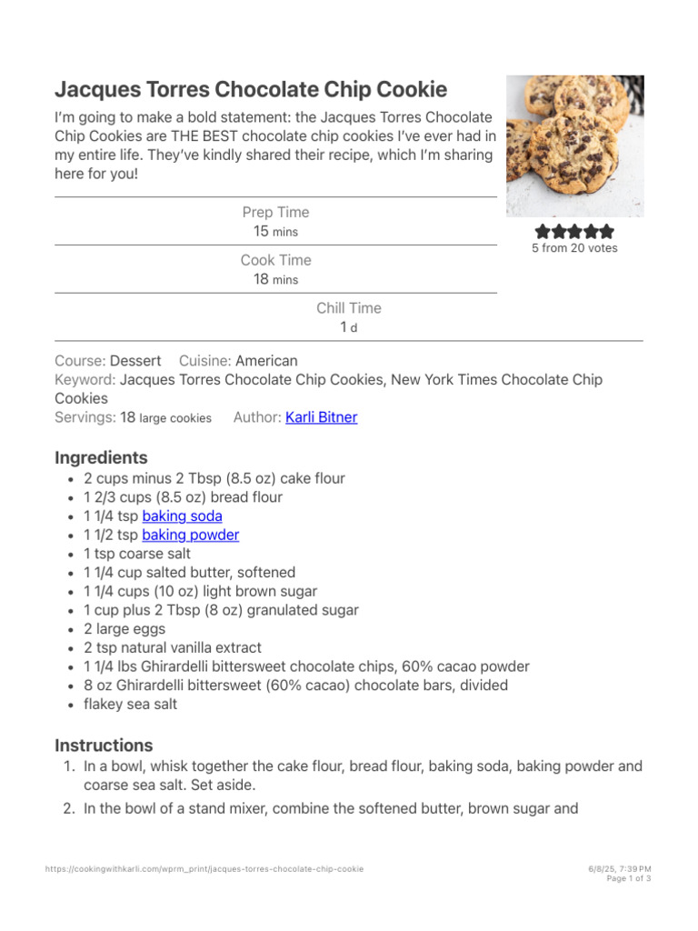 Jacques Torres Chocolate Chip Cookie - Cooking With Karli | PDF | Fat ...