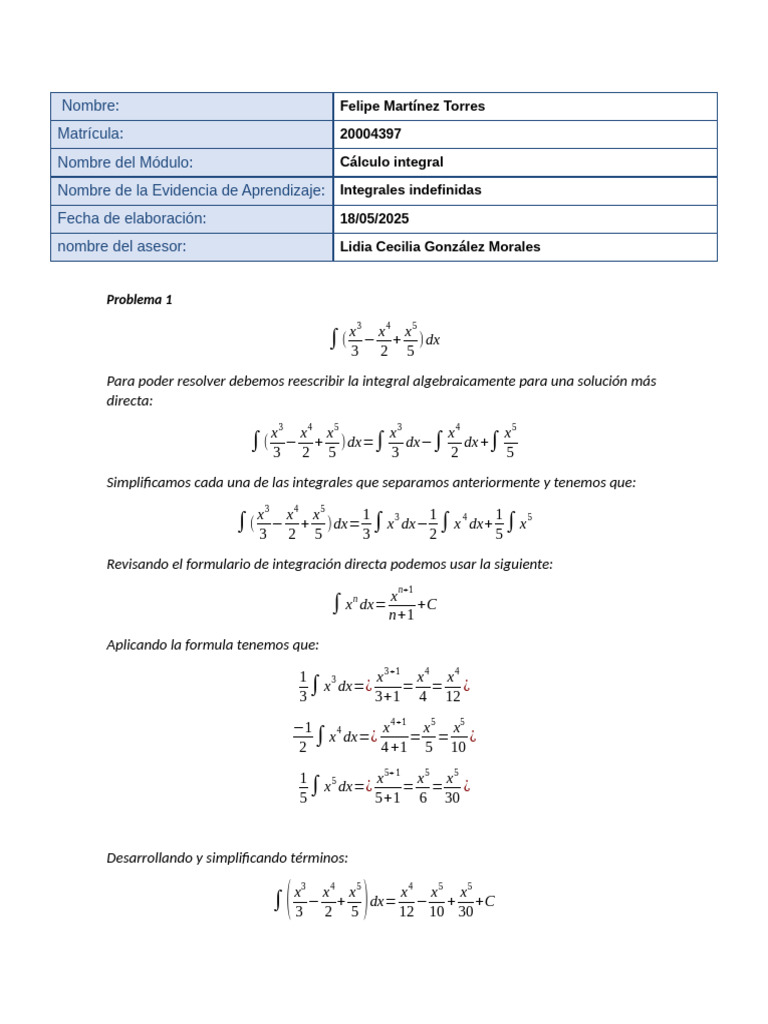 Integrales Indefinidas Resueltas Paso a Paso | PDF | Integral | Ecuaciones