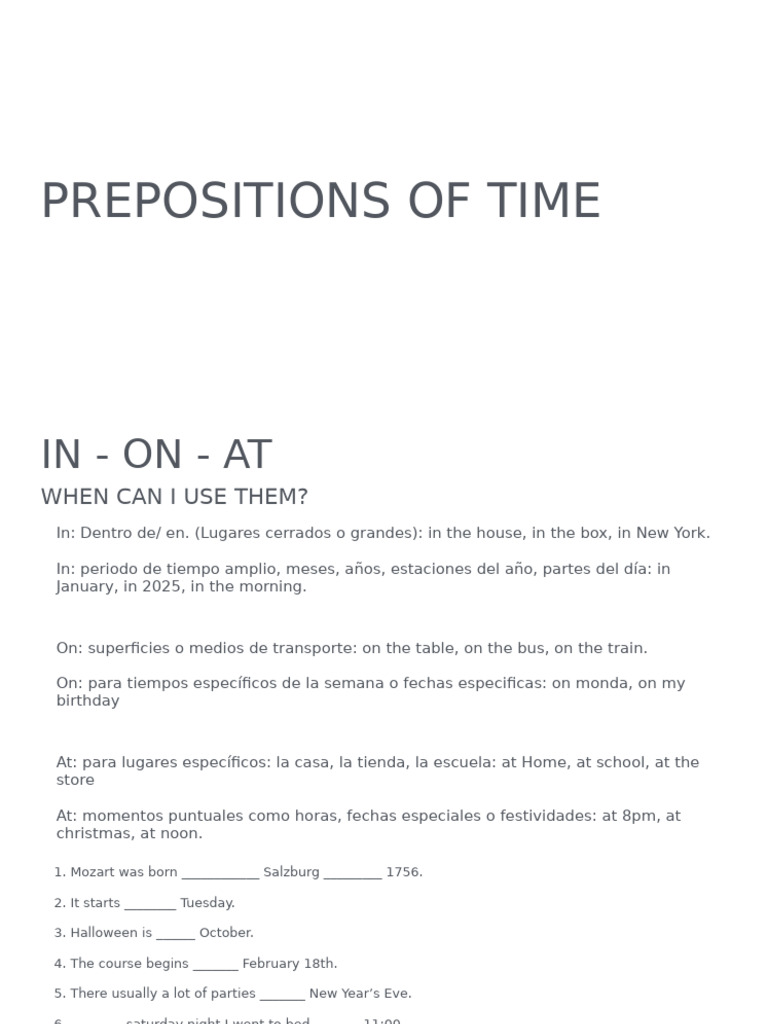 Prepositions of Time | PDF