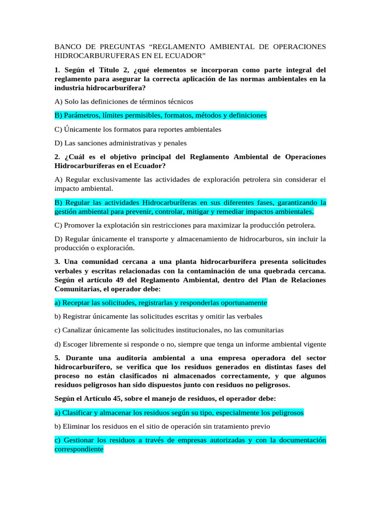 Reglamento Ambiental de Operaciones Hidrocarburiferas en Ecuador | PDF | Residuos | Auditoría