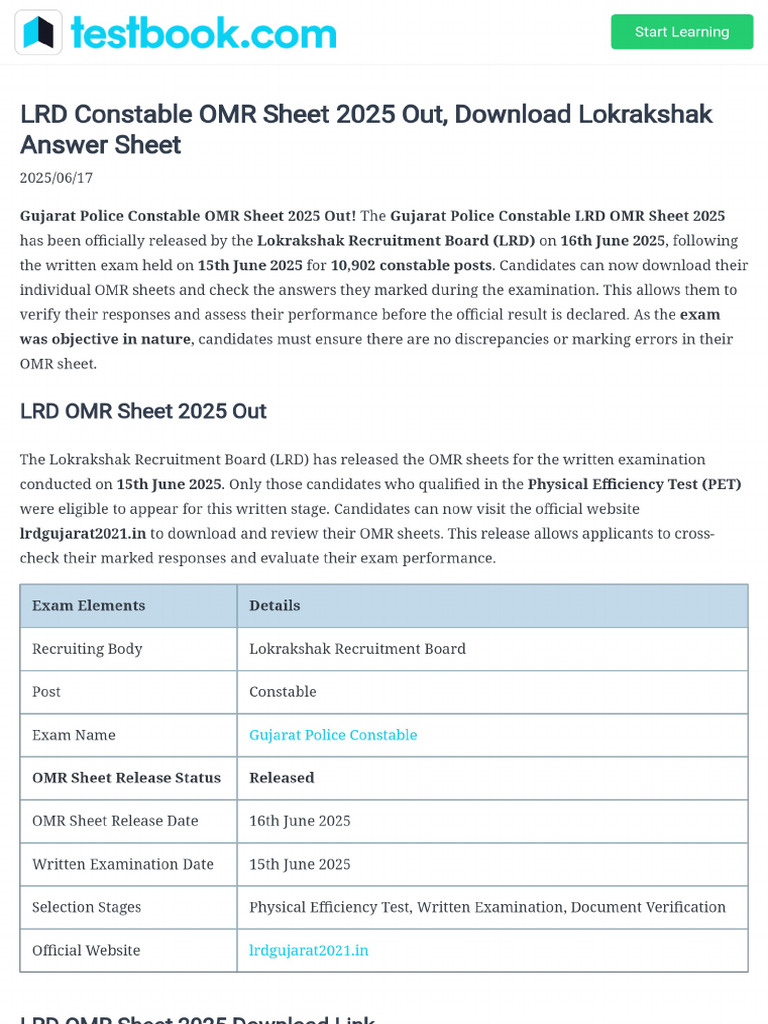 LRD Constable Omr Sheet 2025 Out | PDF