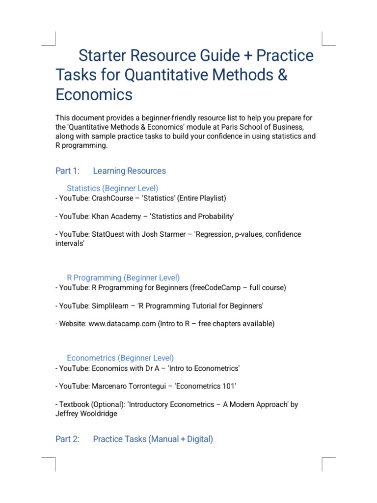 Quantitative Methods Resources and Practice Tasks | PDF