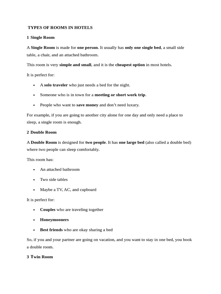 Types of Hotel Room Accommodations | PDF | Hotel | Accessibility