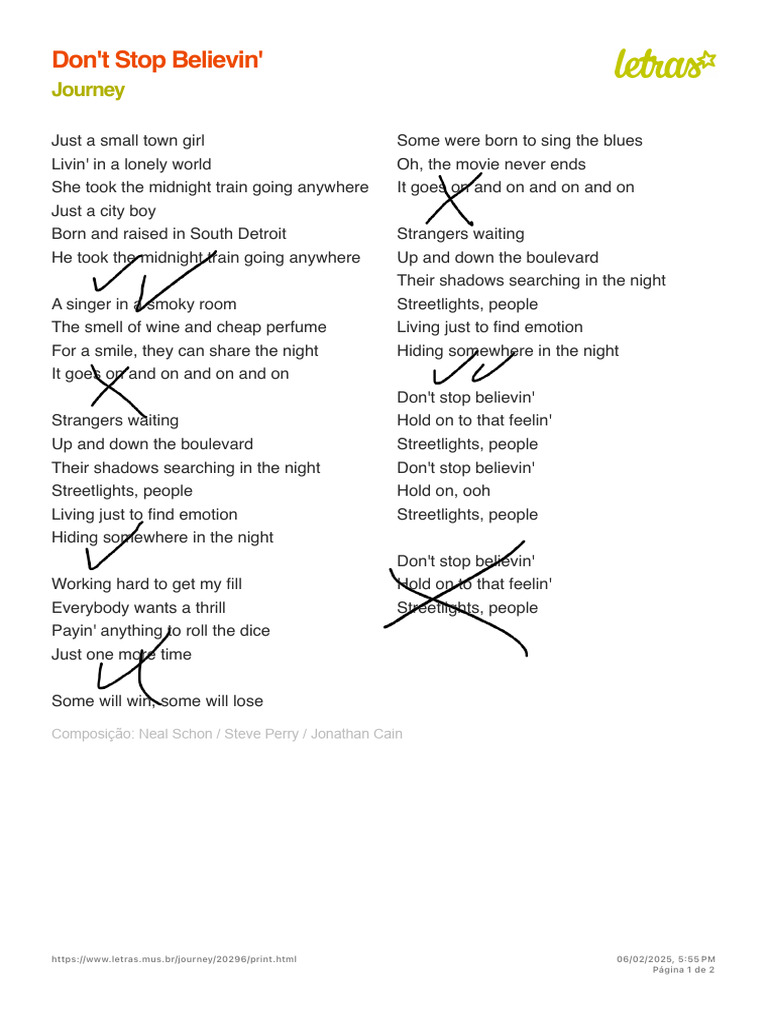 DON'T STOP BELIEVIN' - Journey (Impressão) | PDF