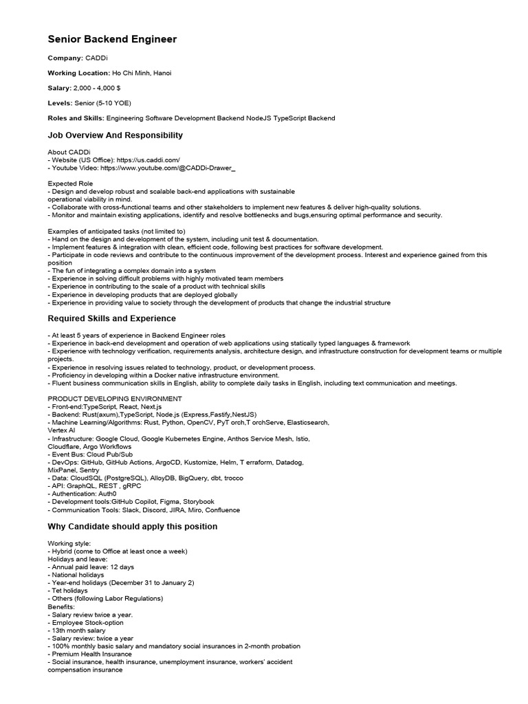 CADDi VN Senior Backend Engineer | PDF | Software Development | Computing
