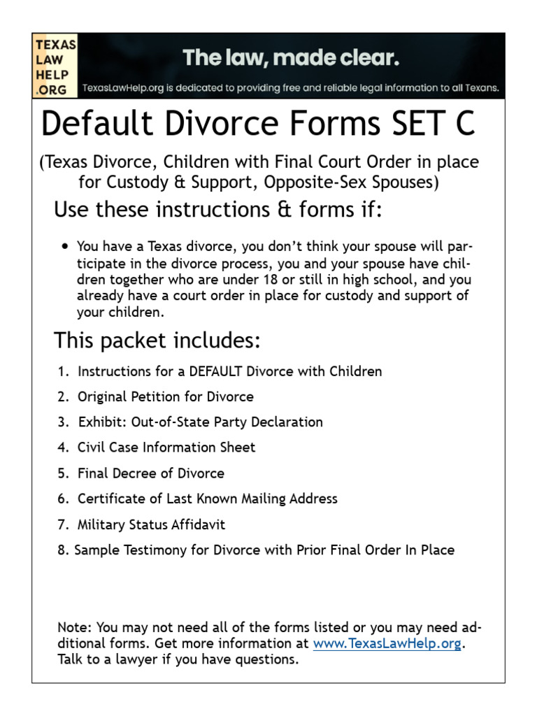 Default Divorce Process in Texas 2024 | PDF | Service Of Process | Divorce