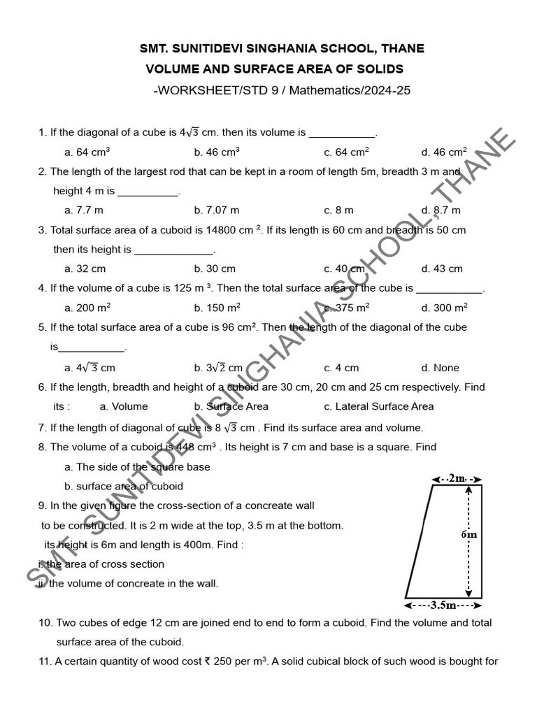 Volume and Surface Area of Solids | PDF | Volume | Area
