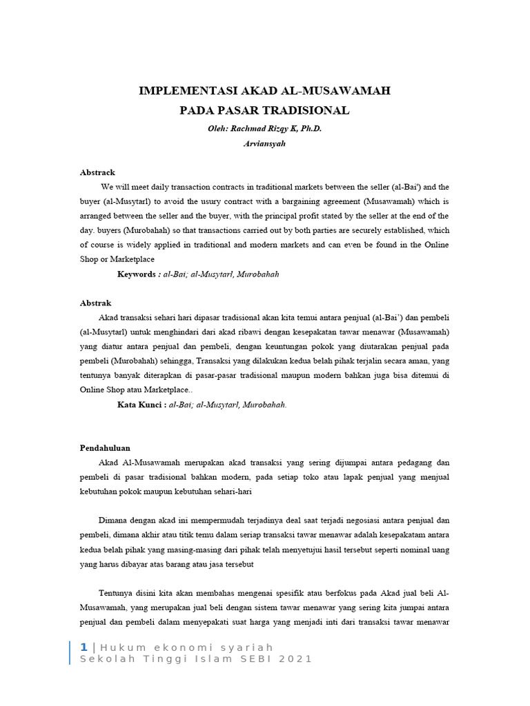 Implementasi Akad Al Musawamah Pada Pasa | PDF