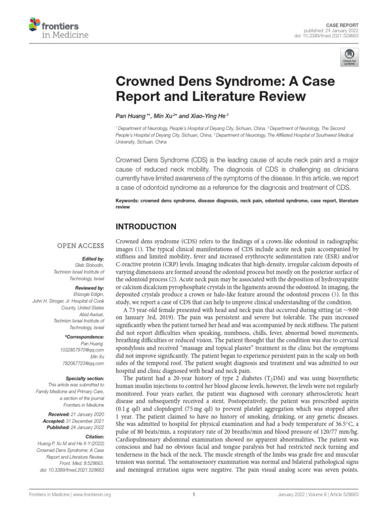 Crowned Dens Syndrome A Case Report and Literature Review | PDF | Ct ...