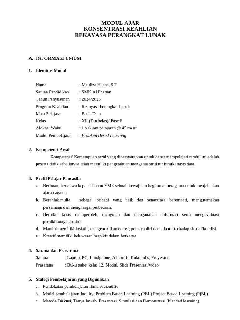 Basis Data Modul Ajar 2025 | PDF