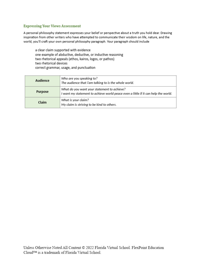 Expressing - Your - Views - Assess - Rubric 1 | PDF | Reason | Argument