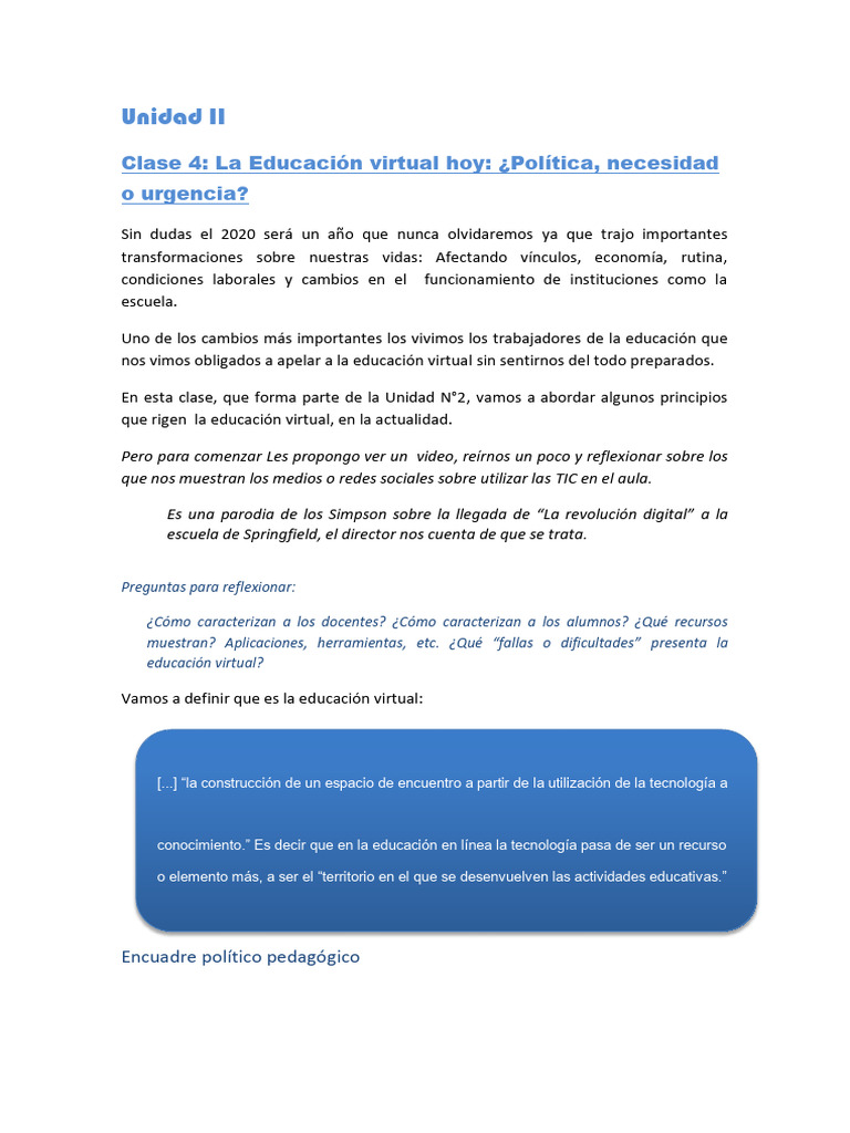 07 Carolina Mora Unidad 2 - Clase 1 - Año 2022 | PDF | Educación a distancia | Enseñando