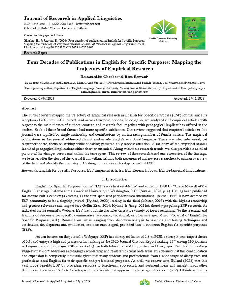 ESP Research Trends: 40-Year Review | PDF | Methodology | English Language