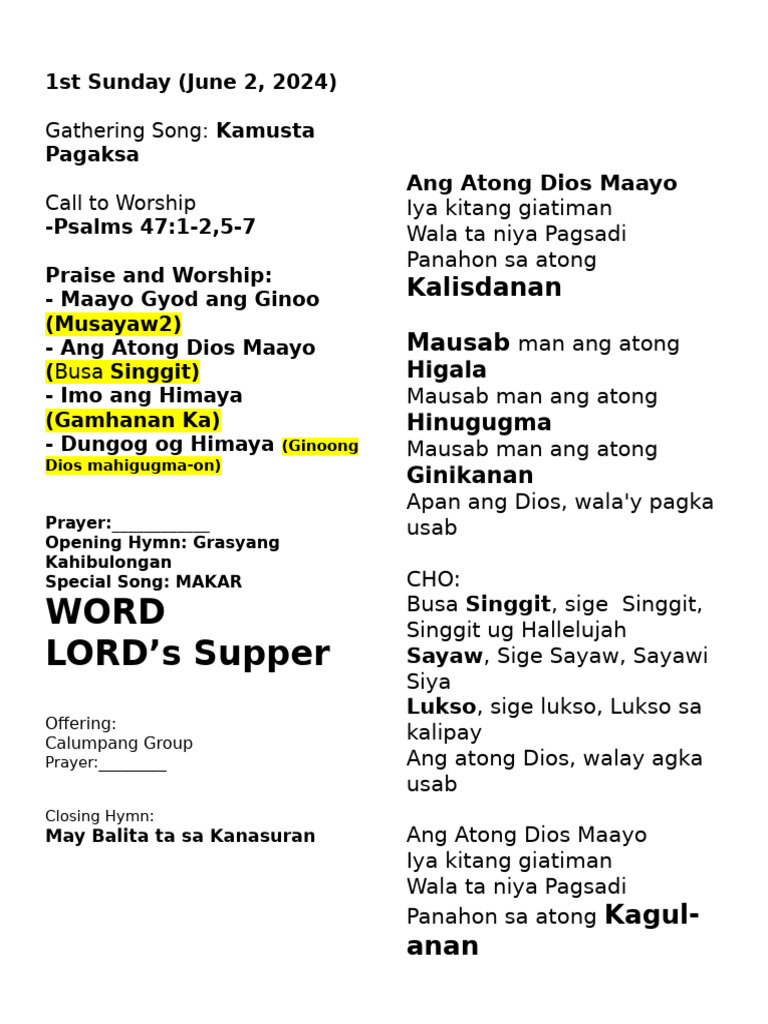 1st Sunday. Line Up - Ate Sol | PDF