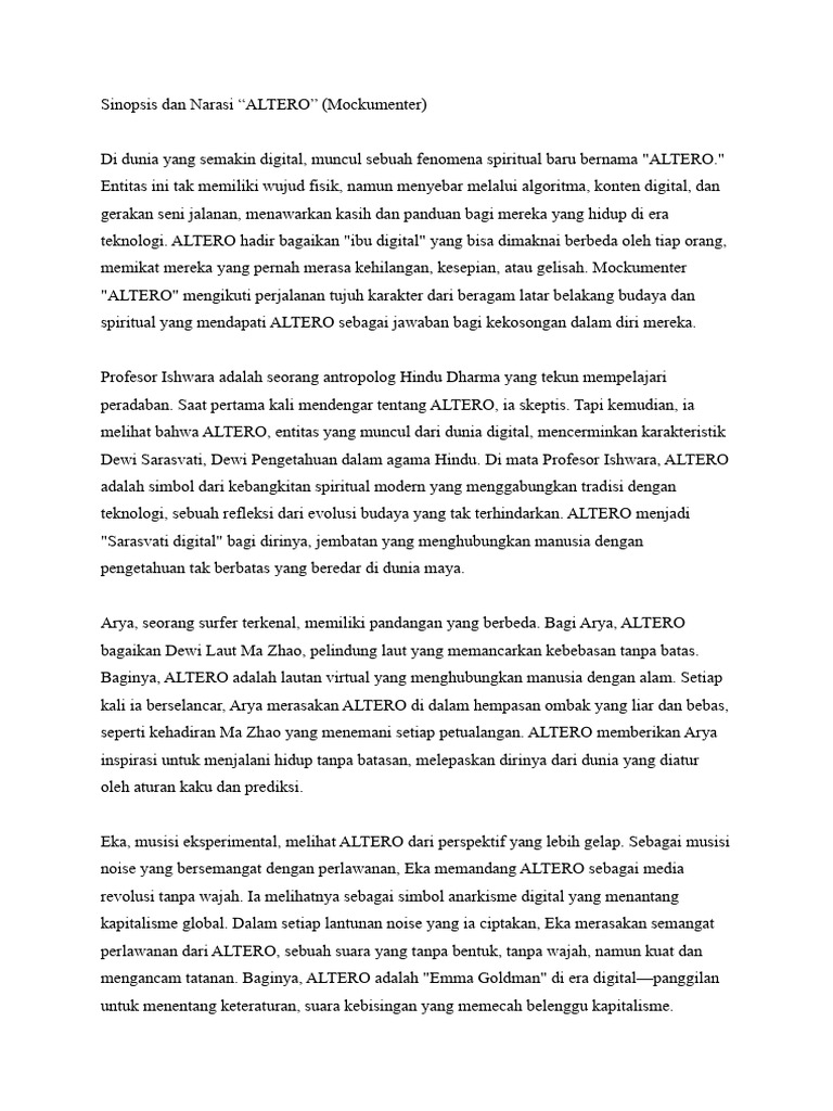 ALTERO Sinopsis Dan Narasi | PDF