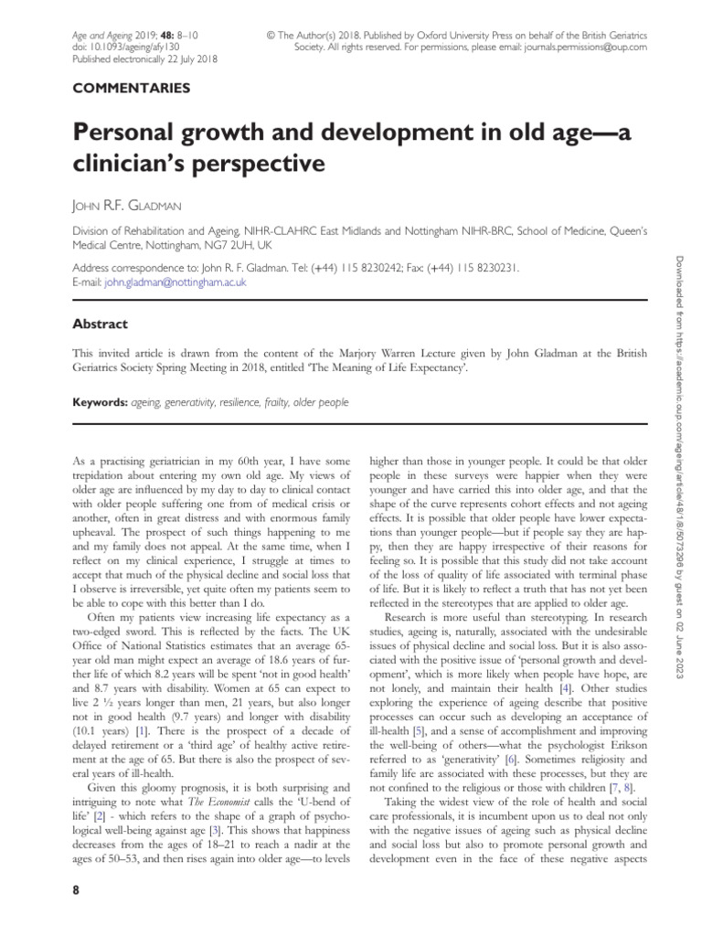 Personal Growth and Development in Old Age-A | PDF | Psychological ...