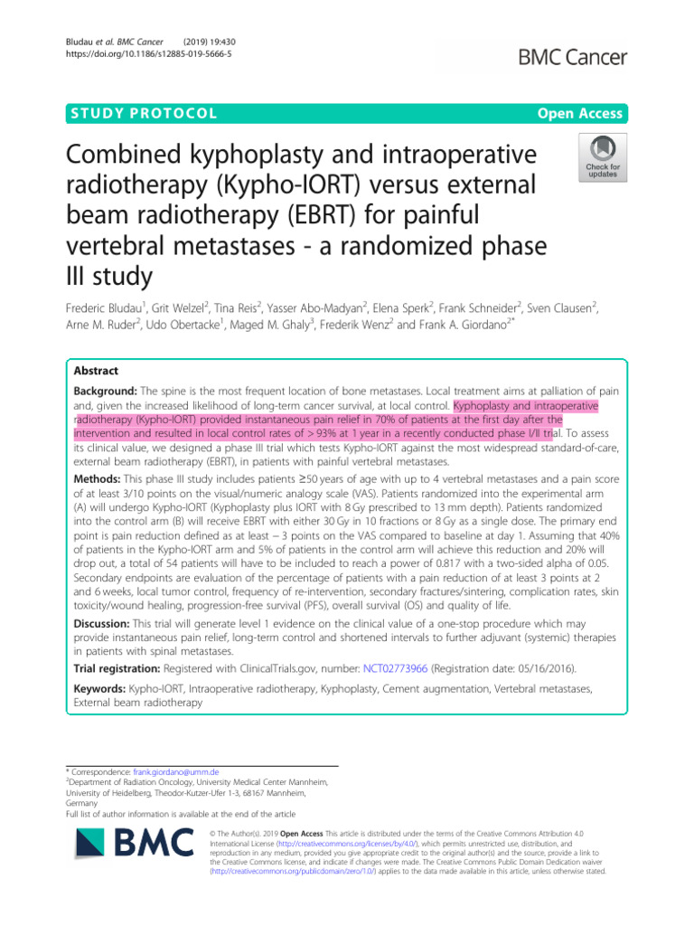 Combined Kyphoplasty and Intraoperative Radiotherapy (Kypho-IORT ...