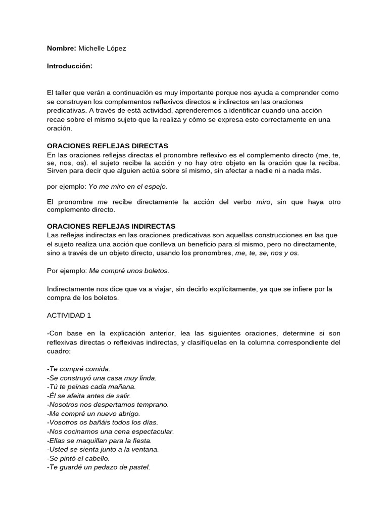 Complementos Reflexivos en Oraciones | PDF | Objeto (gramática ...