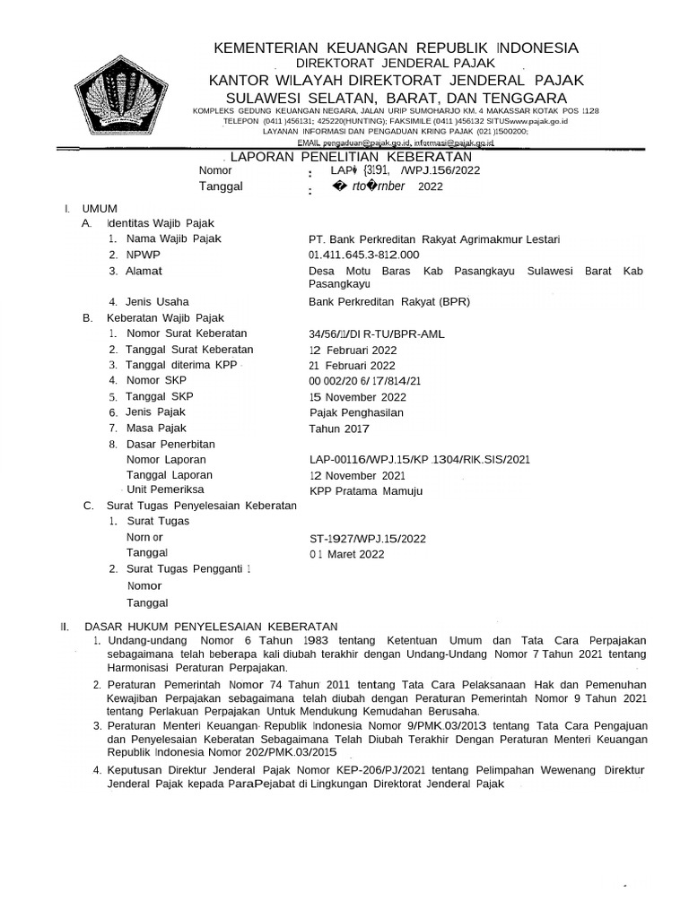 Jangka Waktu Keberatan SKPKB PPh Badan | PDF