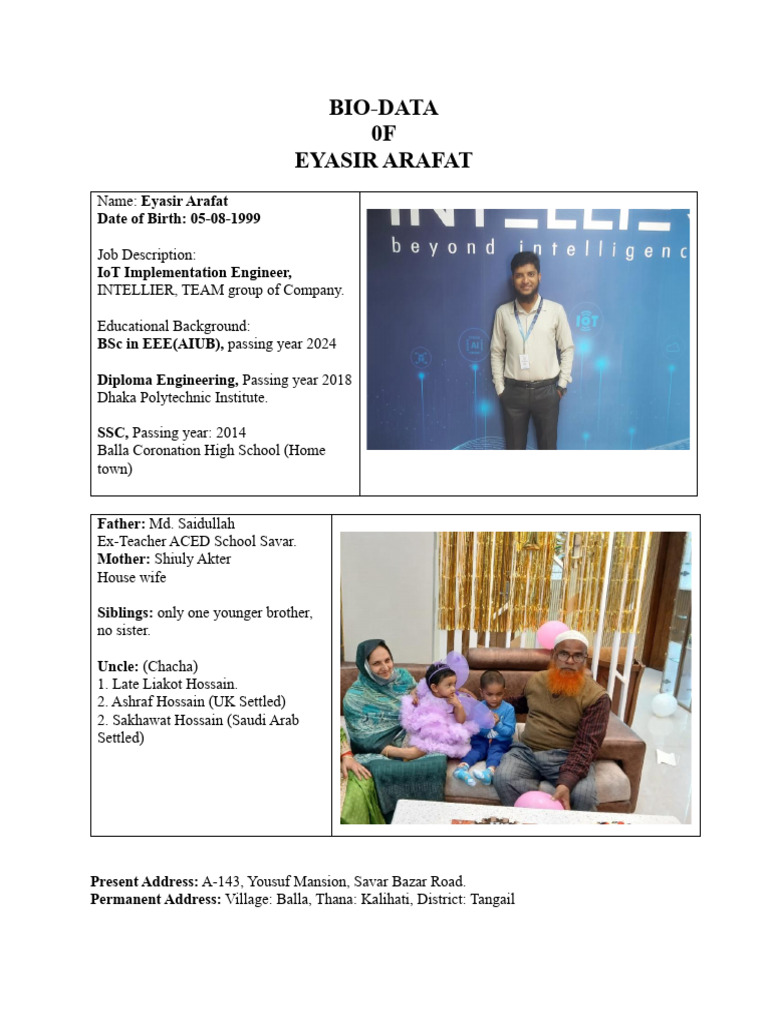 Eyasir Arafat Bio Data | PDF