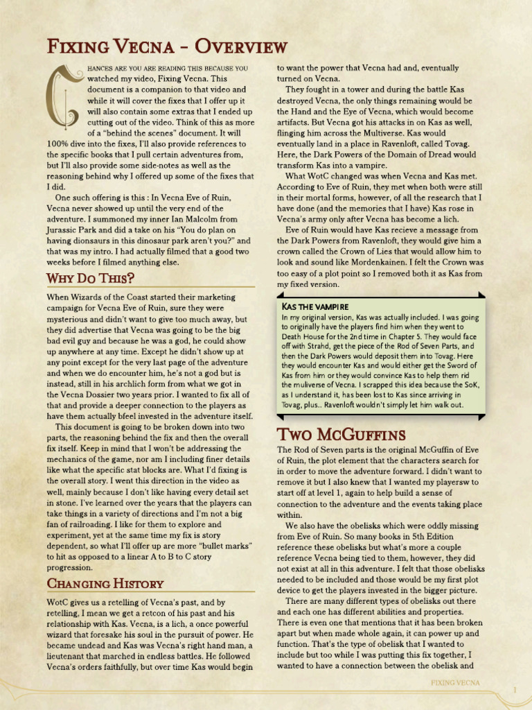 Fixing Vecna - Members Document | PDF