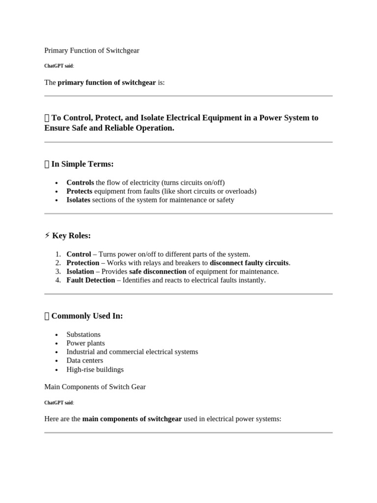 Primary Function of Switchgear | PDF | Relay | Electrical Components