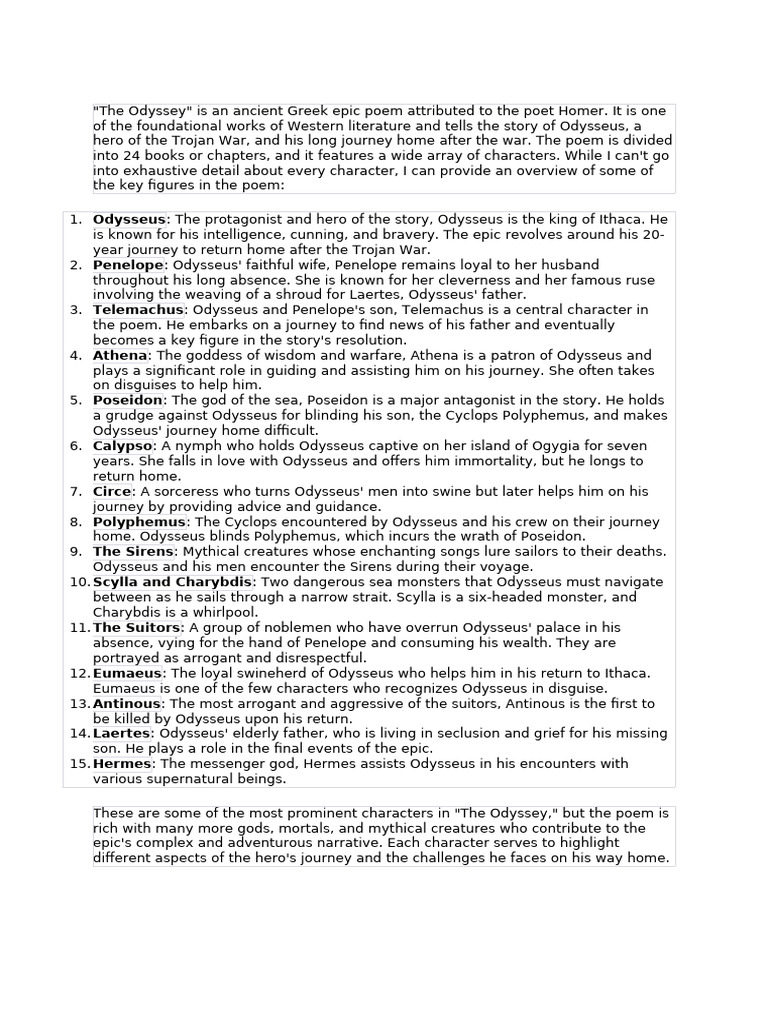 Key Characters in The Odyssey | PDF | Agamemnon | Odysseus