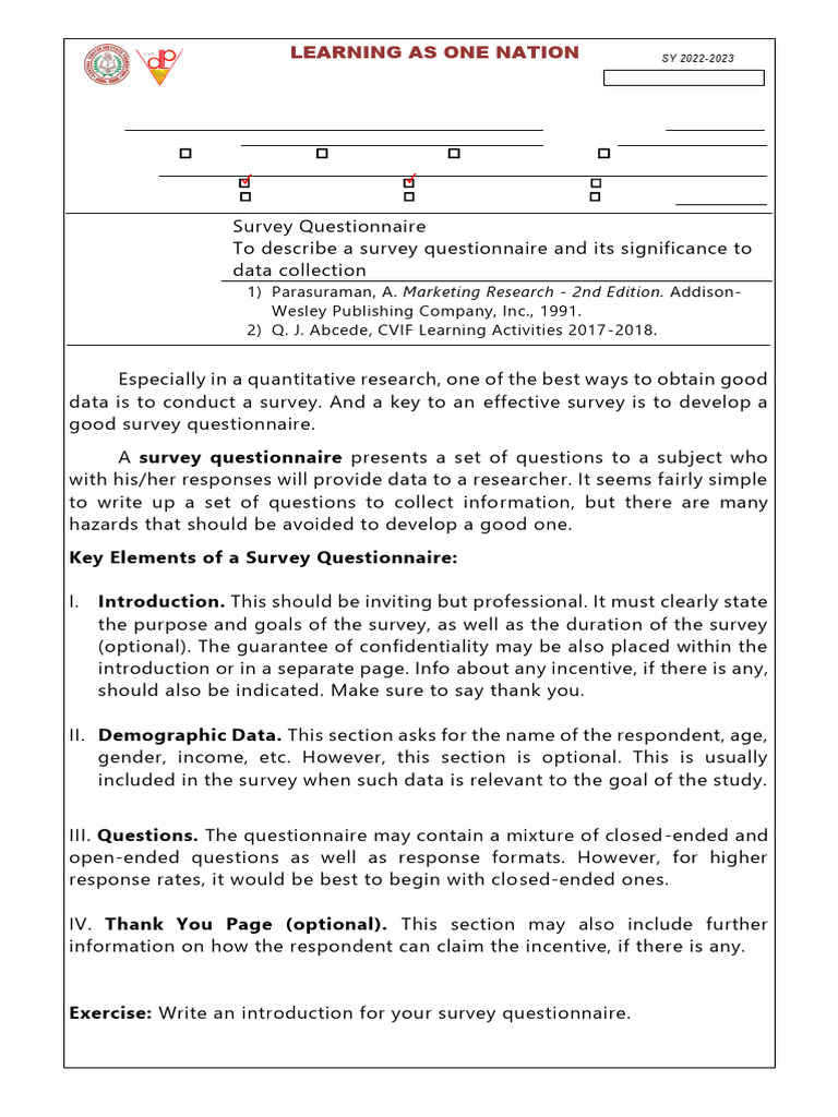 Research Project LAS 14-16 Survey Questionnaire | PDF | Questionnaire | Cognition