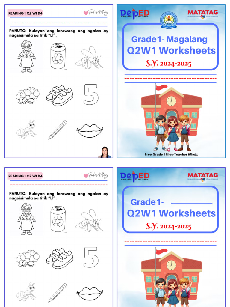 MATATAG Grade 1 Q2 Week 1 Worksheets Booklet - Teacher Mhejz Bacani | PDF